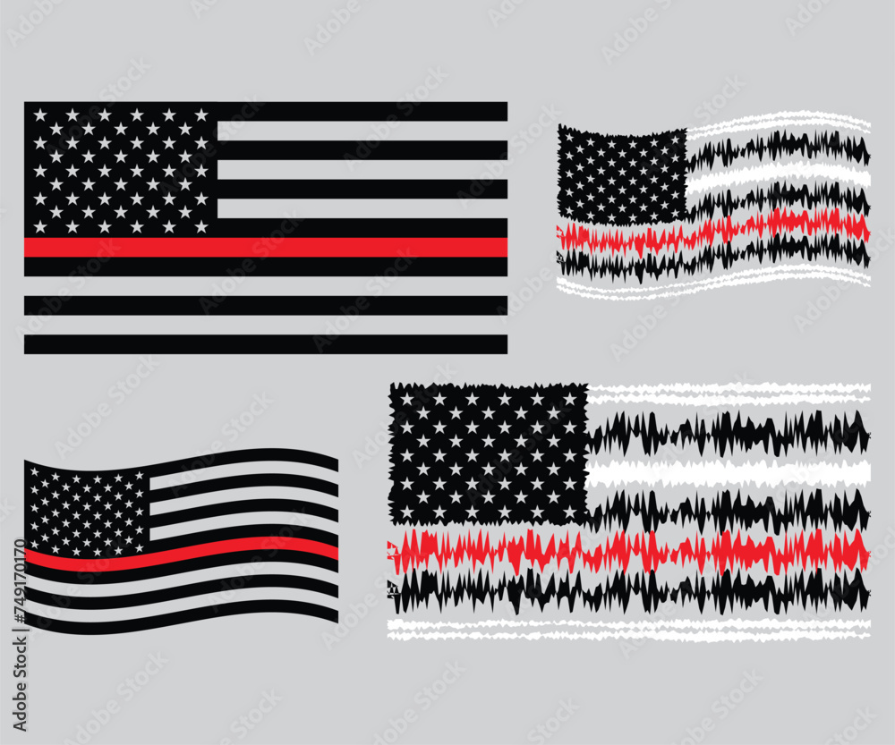 Firefighter flag Vector, fire flag, back the red flag Clipart, Thin red ...