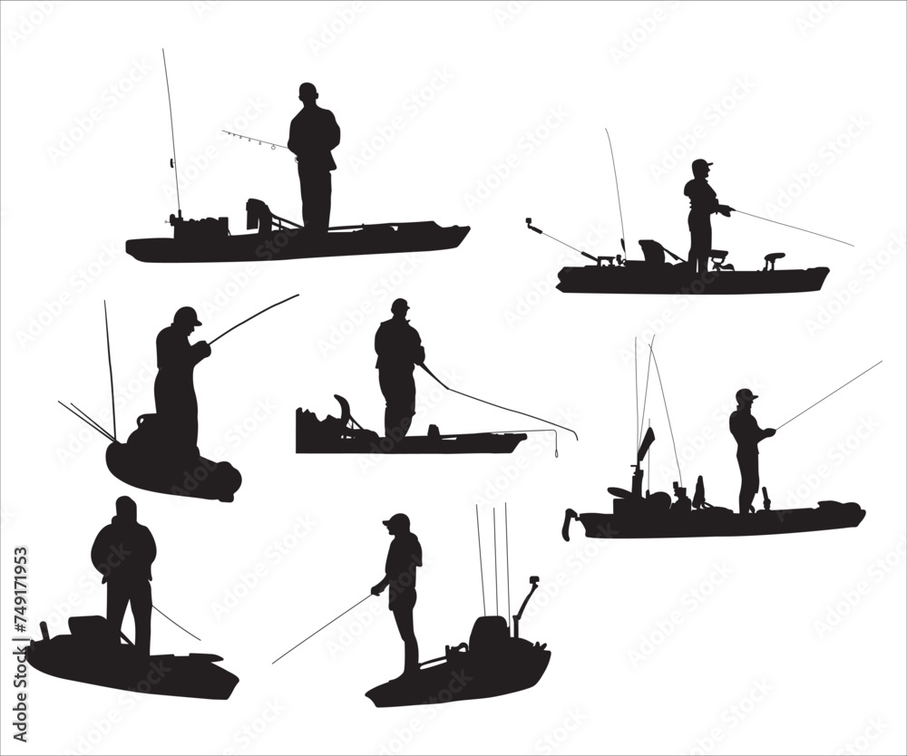 Vetor de Kayak Fishing Vector, Kayak Fisherman, Kayak Fishing ...
