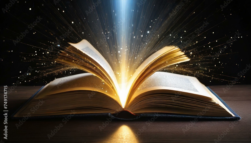 open book with lights, an open book with a glowing light coming out of it, a stock photo by Ram ...