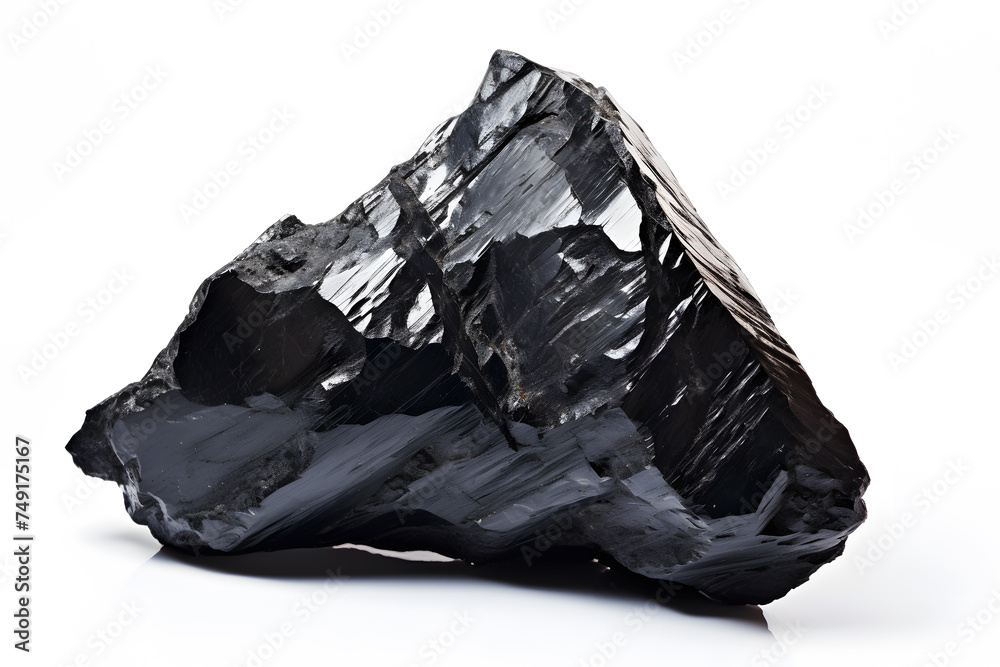 Black Obsidian volcanic glass crystal on white background. Stock Photo ...