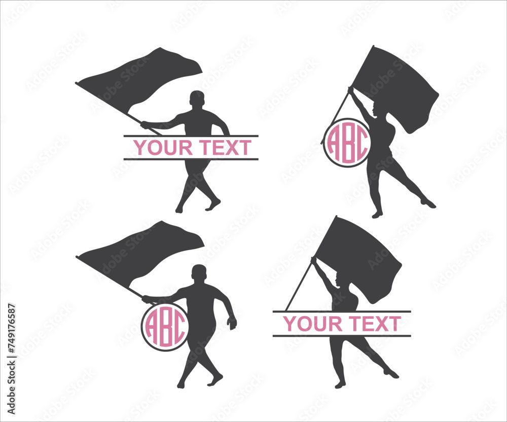 Color Guard, Marching Band split Monogram, Color Guard Monogram, color ...