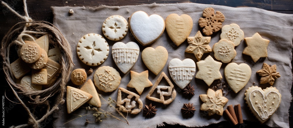 A variety of shortbread cookies in different shapes and sizes are ...