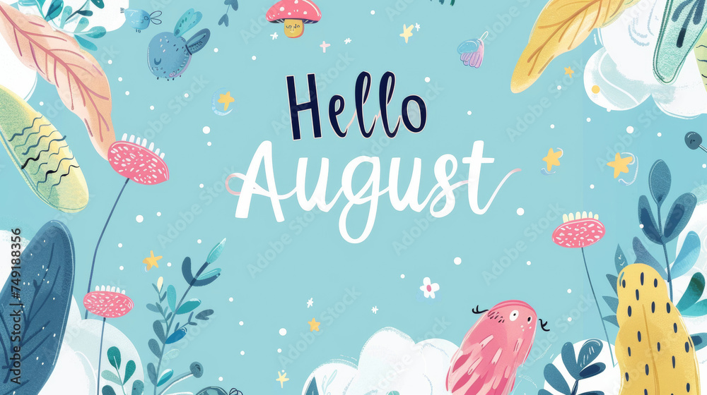 August month illustration background with pastel colors drawing with ...