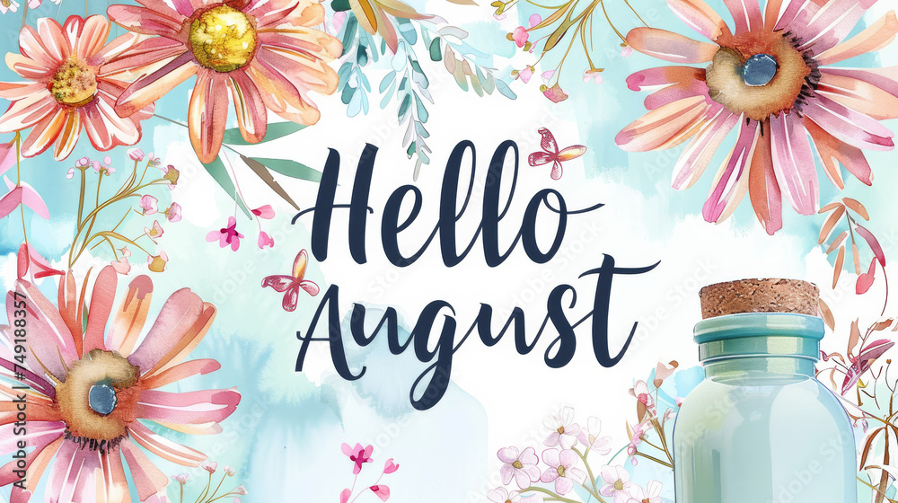 August month illustration background with pastel colors drawing with ...