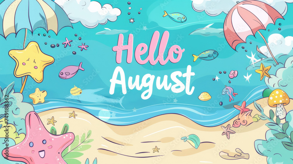 August month illustration background with pastel colors drawing with ...