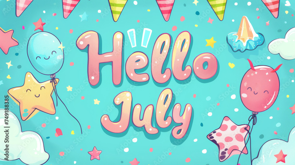 July month illustration background with pastel colors drawing with ...