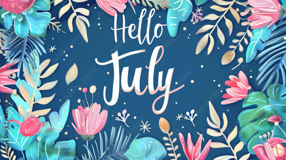 July month illustration background with pastel colors drawing with ...