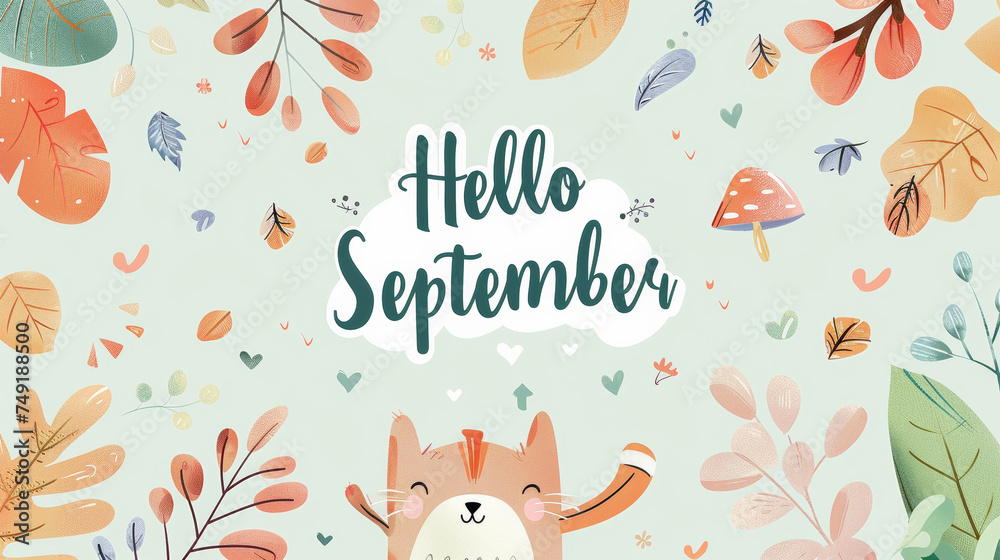 September month illustration background with pastel colors drawing with ...