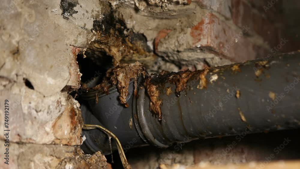 A plastic sewer pipe in the basement has burst, causing feces and ...