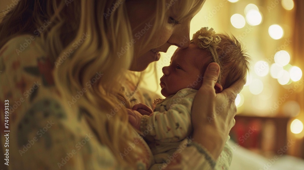 Mother holding her newborn baby close to her chest, with both of them ...