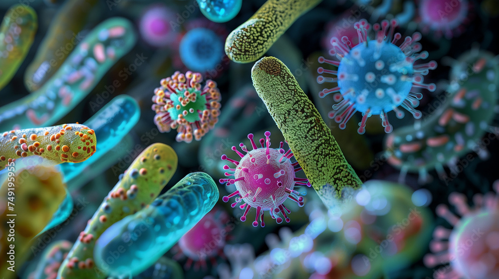 Microscopic view of various species of bacteria and other microbe on ...