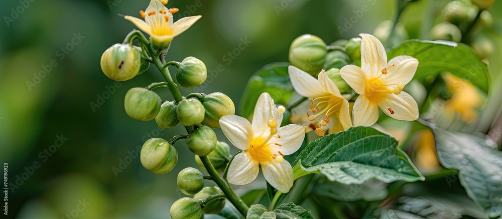 An up-close view of a cluster of Belladonna flowers growing on a plant ...