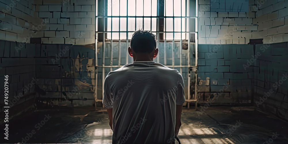 Prisoner, person locked up in jail prison behind bars sentence justice ...