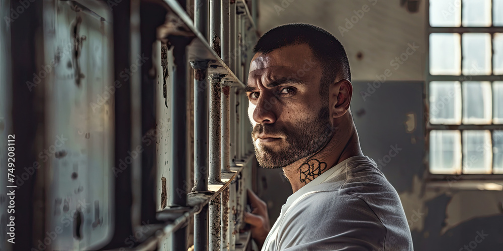 Prisoner, person locked up in jail prison behind bars sentence justice ...