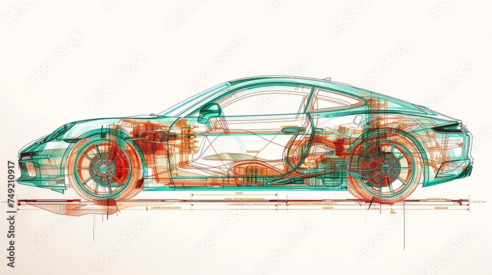 The internal structure of the car. Transparent illustration of a car ...