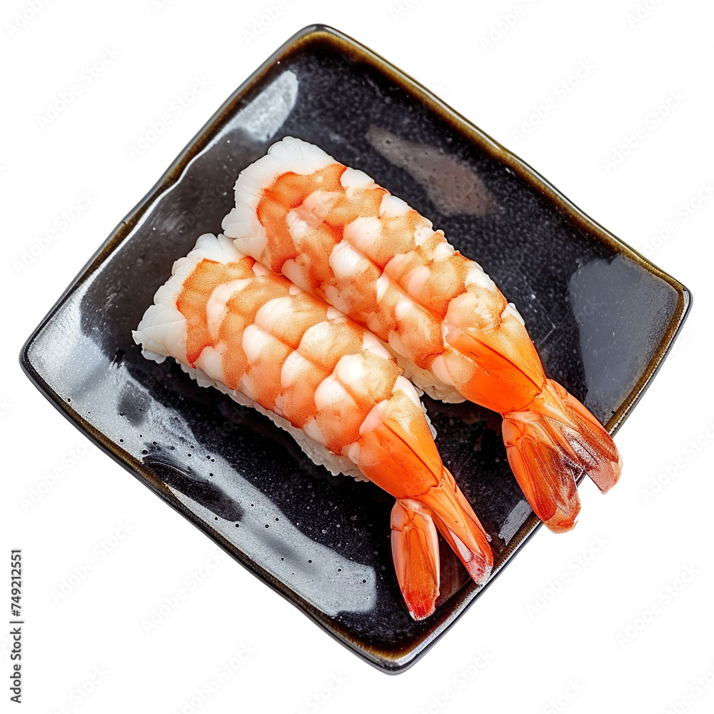 top view of a delectable Sweet Shrimp Nigiri arranged on an elegant ...