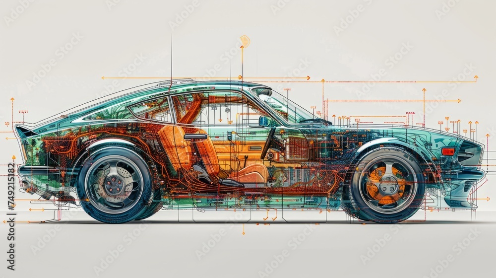 The internal structure of the car. Transparent illustration of a car ...