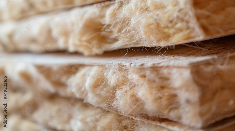 High-quality mineral wool batts, showcasing their fibrous texture and ...