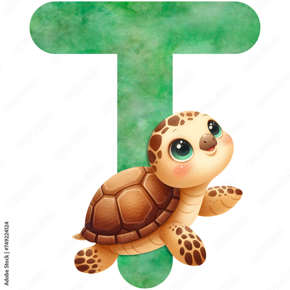Cute Turtle and the Letter T, illustration for learning the alphabet ...
