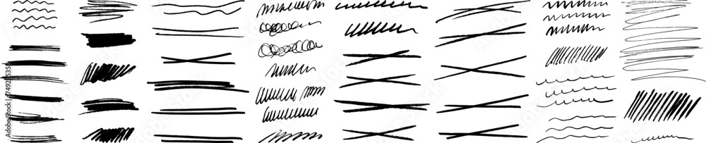 Set of vector strike through and underline pencil marks. Rough hand ...