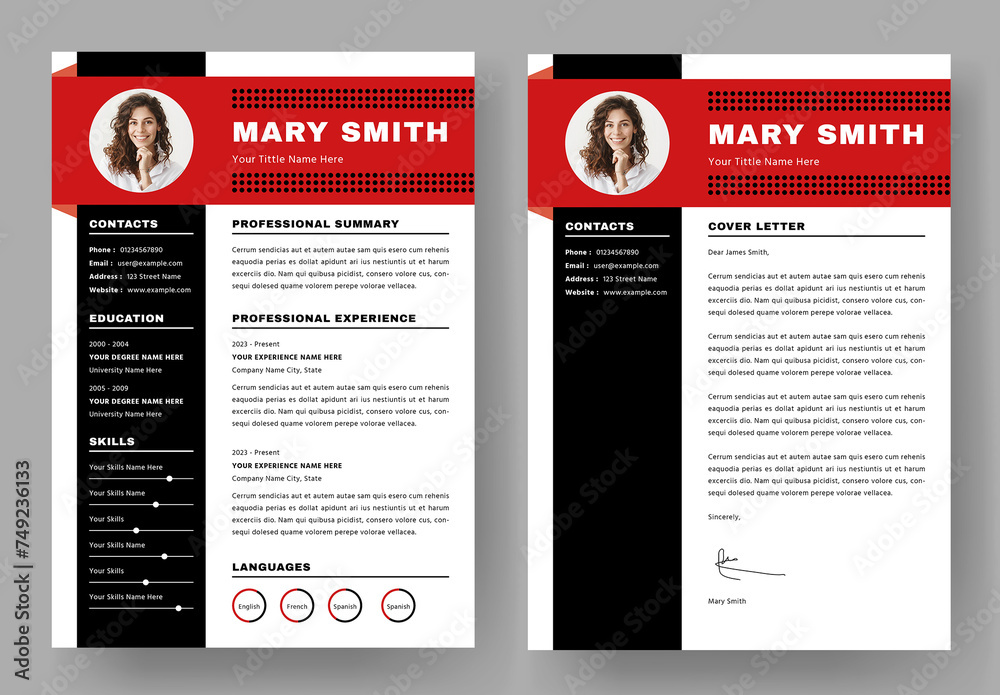 Creative Resume Layout With Cover Letter Stock Template | Adobe Stock