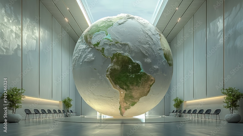 An exhibition and conference space, featuring a large circular ...