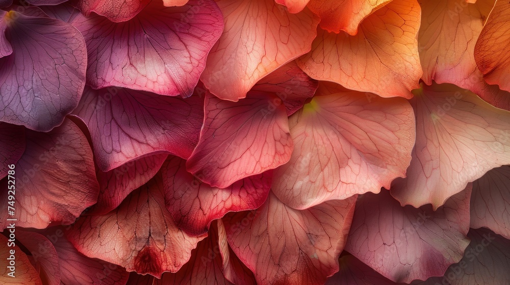 Macro Petal Mosaic: A close-up shot of overlapping flower petals in ...