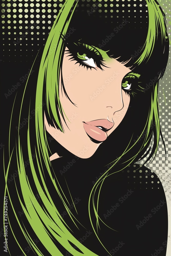 Retro Glamour: Halftone Vector Graphic of Beautiful Japanese Woman with ...