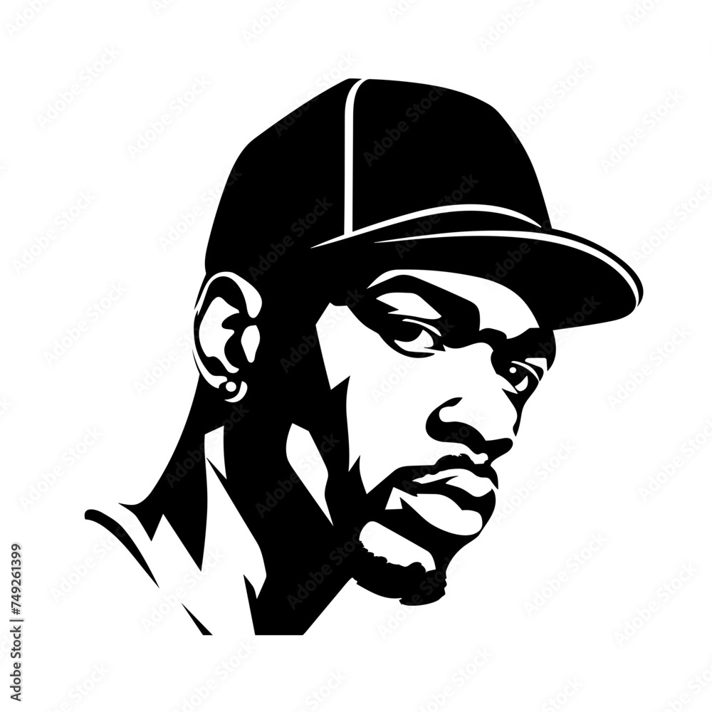 Black man african-american rapper wearing a cap black and white vector ...
