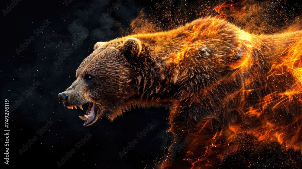 Predatory brown bear wild animal, beast isolated black background ...