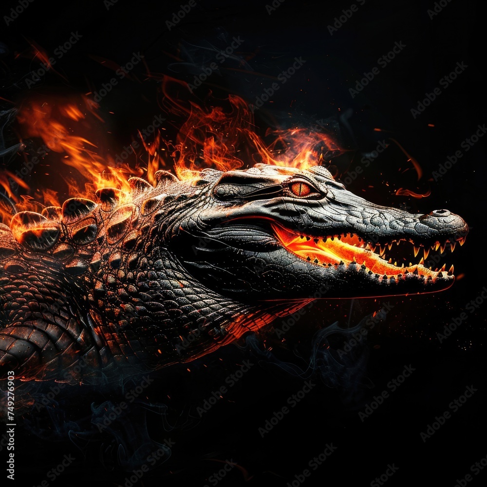 Predatory crocodile wild animal, beast isolated black background. Power ...
