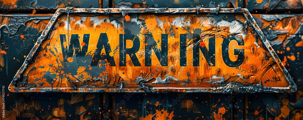 Grunge-style warning sign with a triangular border, exclamation mark ...