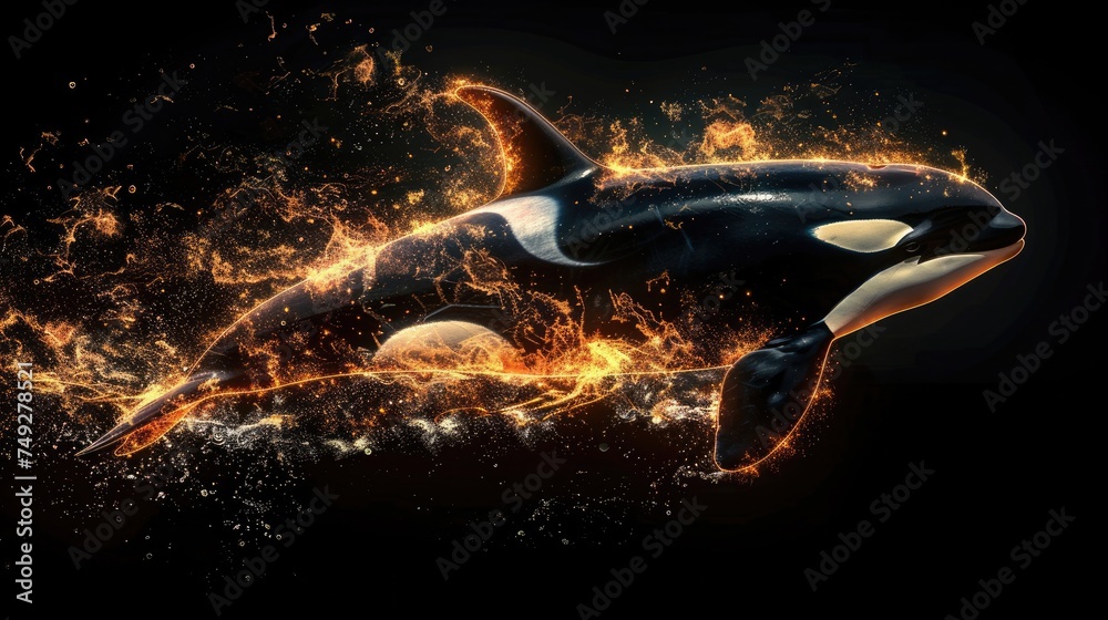 Predatory orca wild animal, beast isolated black background. Power of ...