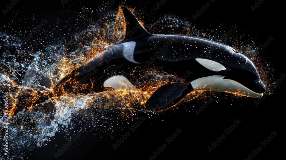 Predatory orca wild animal, beast isolated black background. Power of ...
