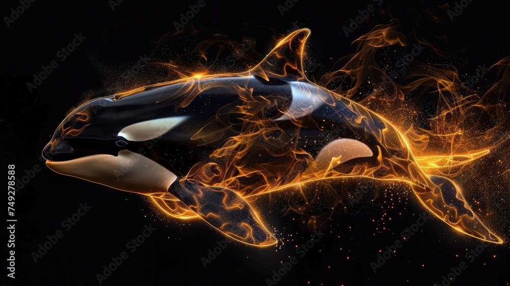 Predatory orca wild animal, beast isolated black background. Power of ...