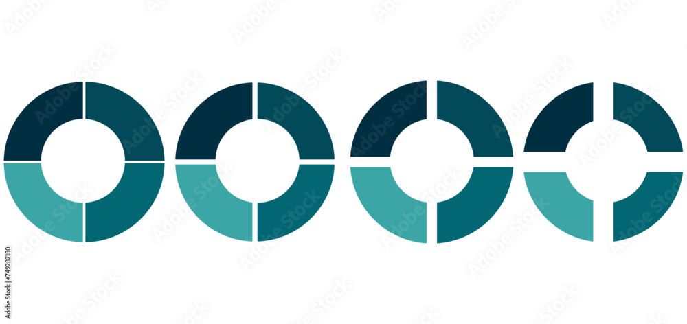 Circle section graphs.Wheels round divided four sections. Diagrams ...