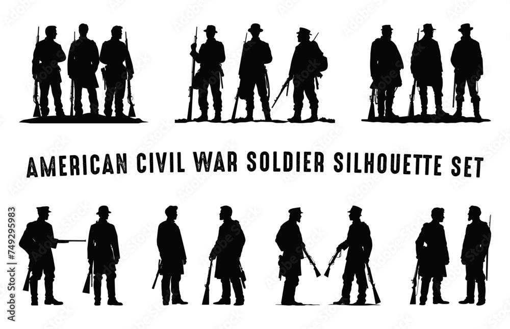 Vetor de American Civil War soldiers Silhouettes vector Set, Civil War ...