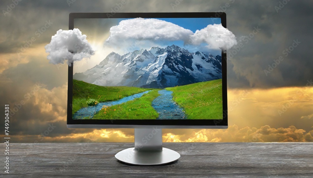 lcd tv screen with clouds, Computer Screen Highlighting Climate Change ...