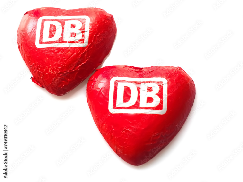 Red hearts of the German Federal Railway named Deutsche Bundesbahn DB ...