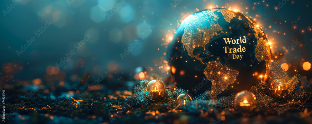 Dynamic Glowing World Trade Day Concept with Global Map Highlighted in ...