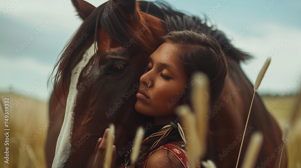 A heartfelt moment captured as a Native American woman embraces her ...