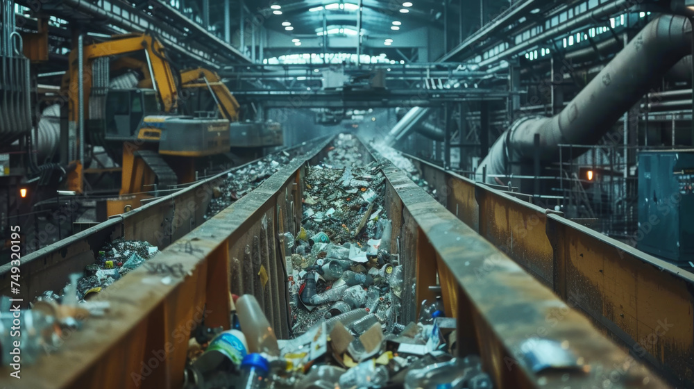 Foto de Waste transformation nexus where recyclables are sorted and ...