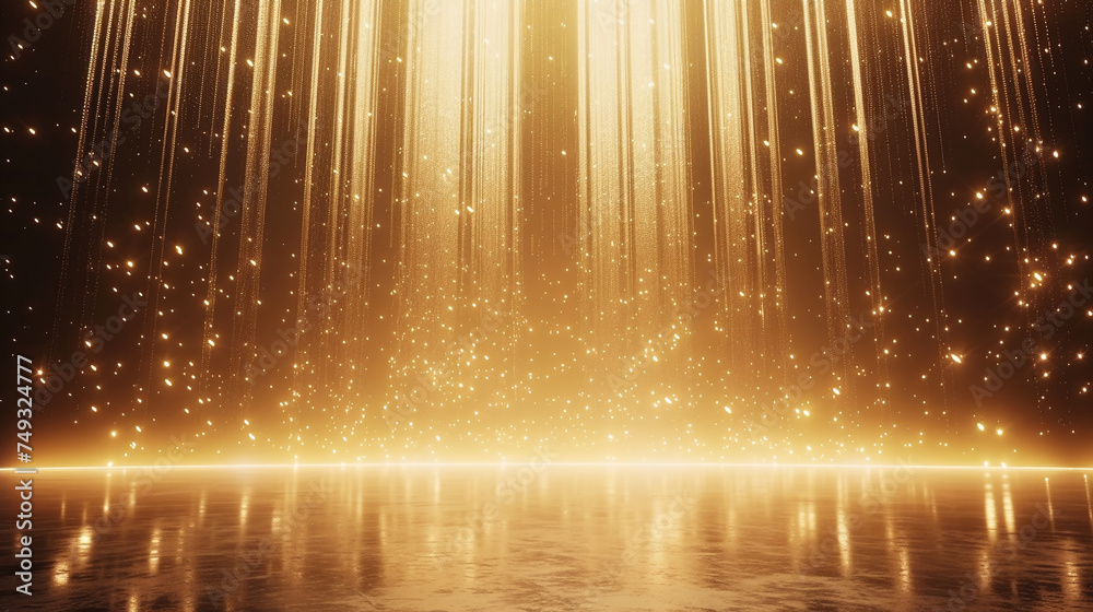 Stage opening golden stage glitter with spotlights and luxury gold ...