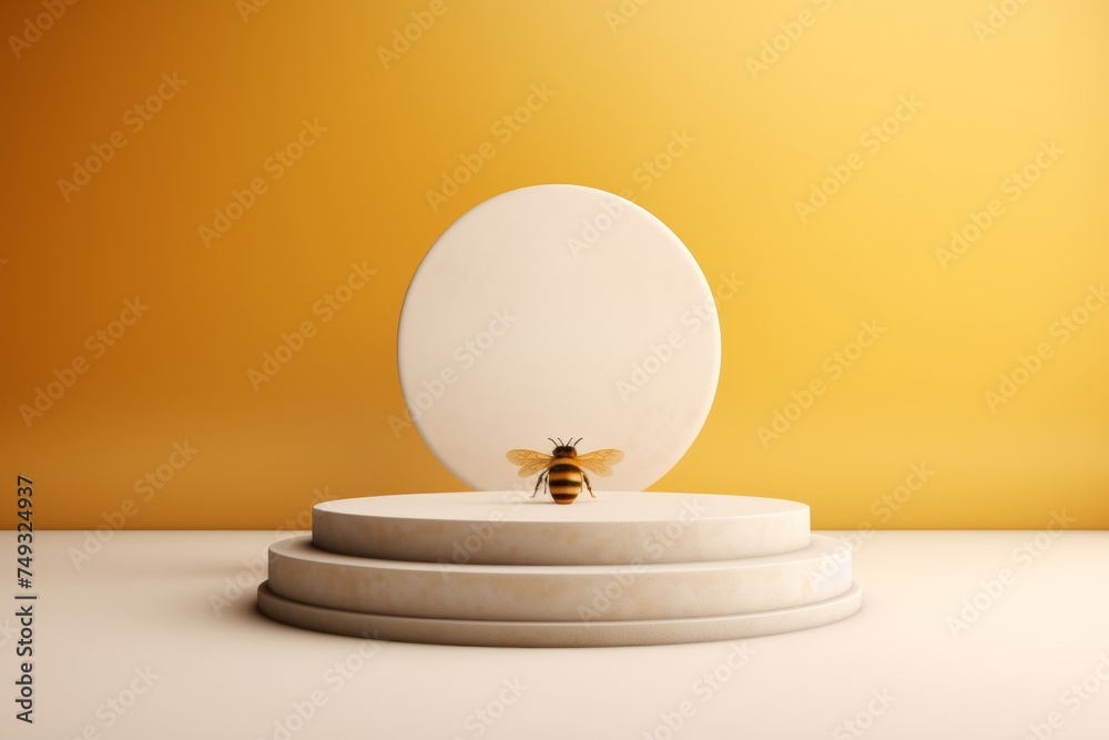minimal empty round podium with bee 3d render showcase. Propolis and ...