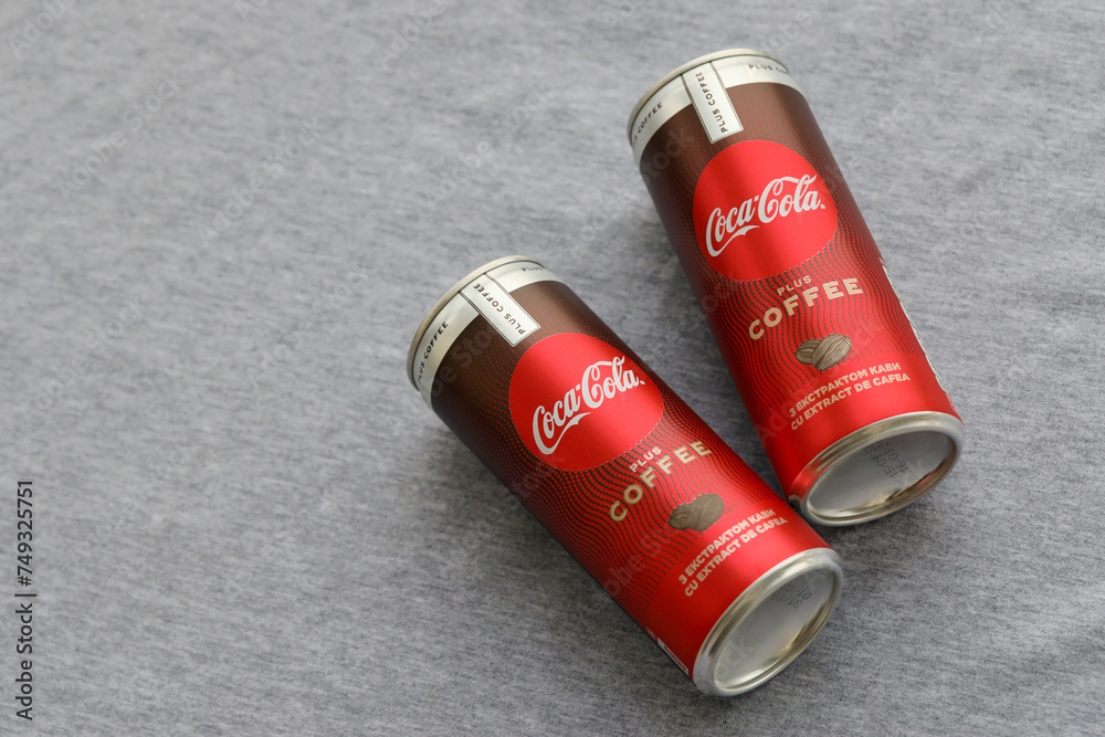 KYIV, UKRAINE - OCTOBER 31, 2023 Can of Coca Cola with coffee flavor ...