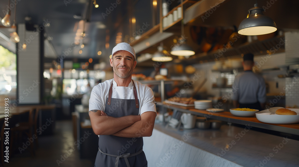 Male bakers looking at the camera..Chef baker in a chef dress and hat ...