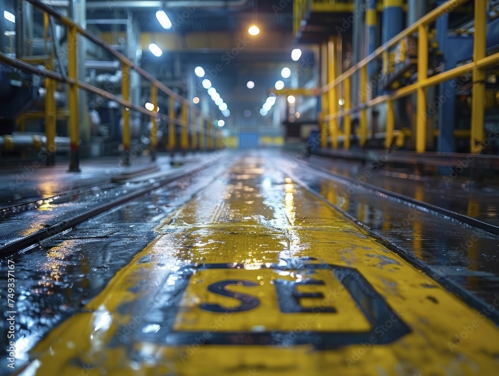 Safety First, Safety signs and equipment are prominently displayed, a ...