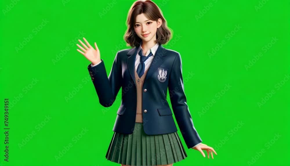 Green screen: High school girl raises hand to introduce something Stock ...