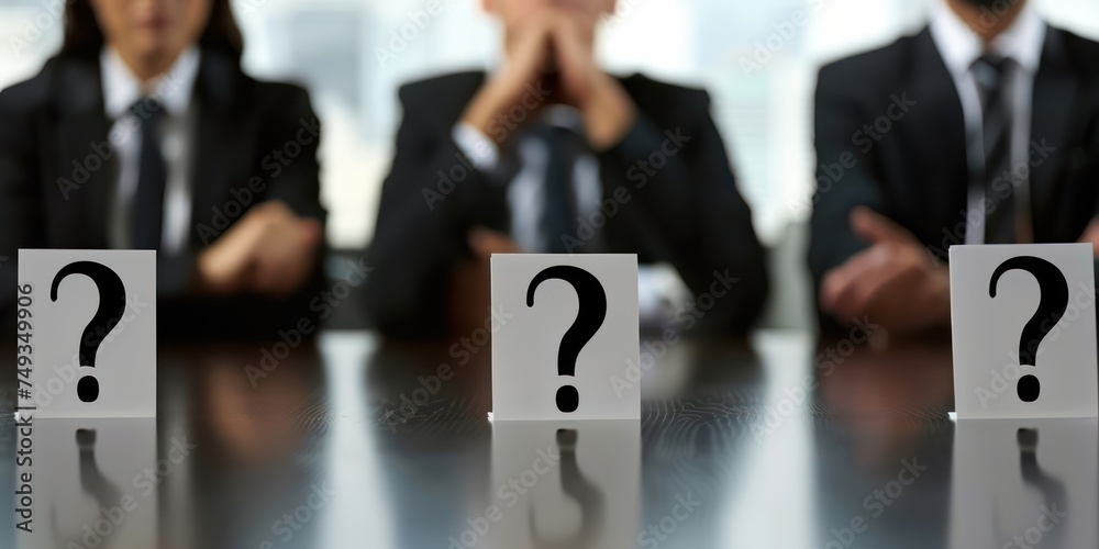 Question mark in front of business people, interview questions Stock ...