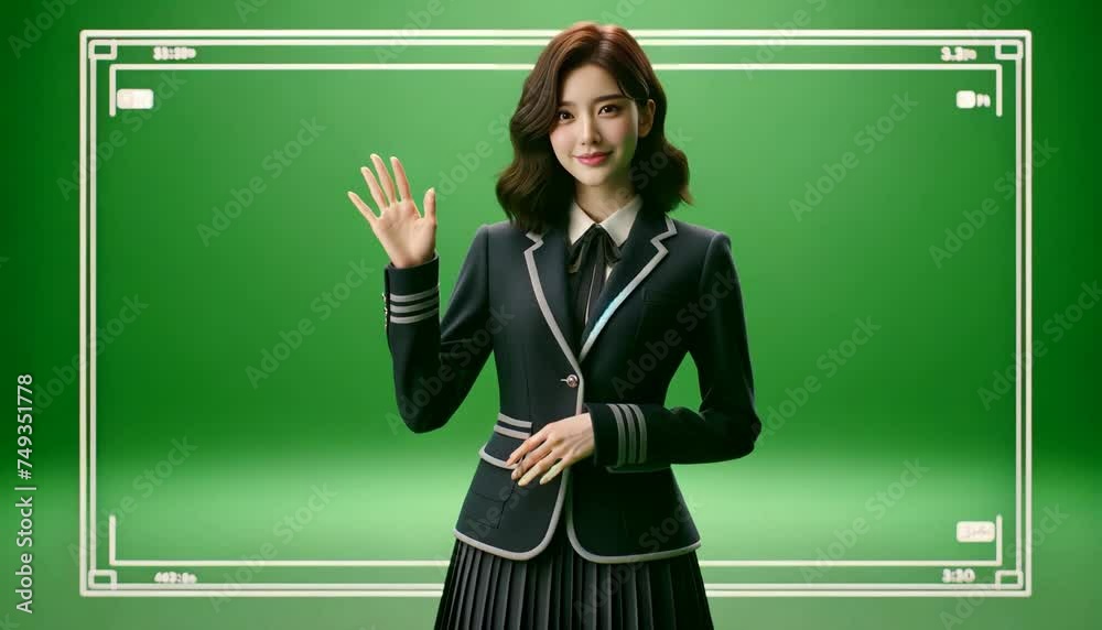 Green screen: High school girl raises hand to introduce something Stock ...